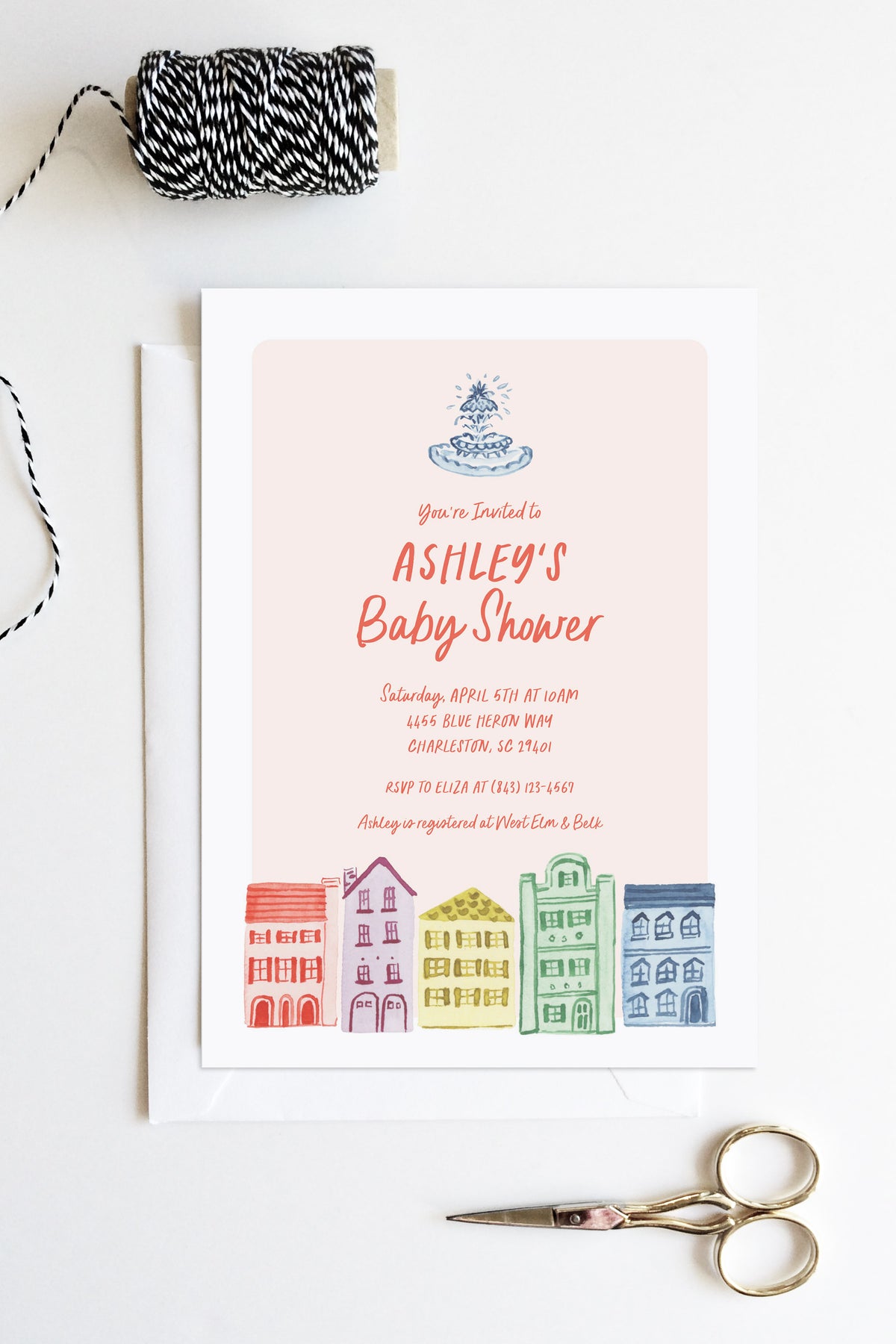 Rainbow Row Watercolor Invite [Digital Download] – Texture Design Co.