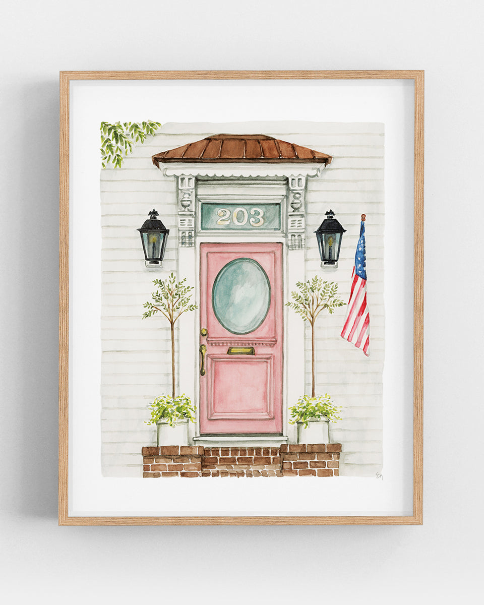 Pink Front Door Watercolor Print - Texture Design Co.