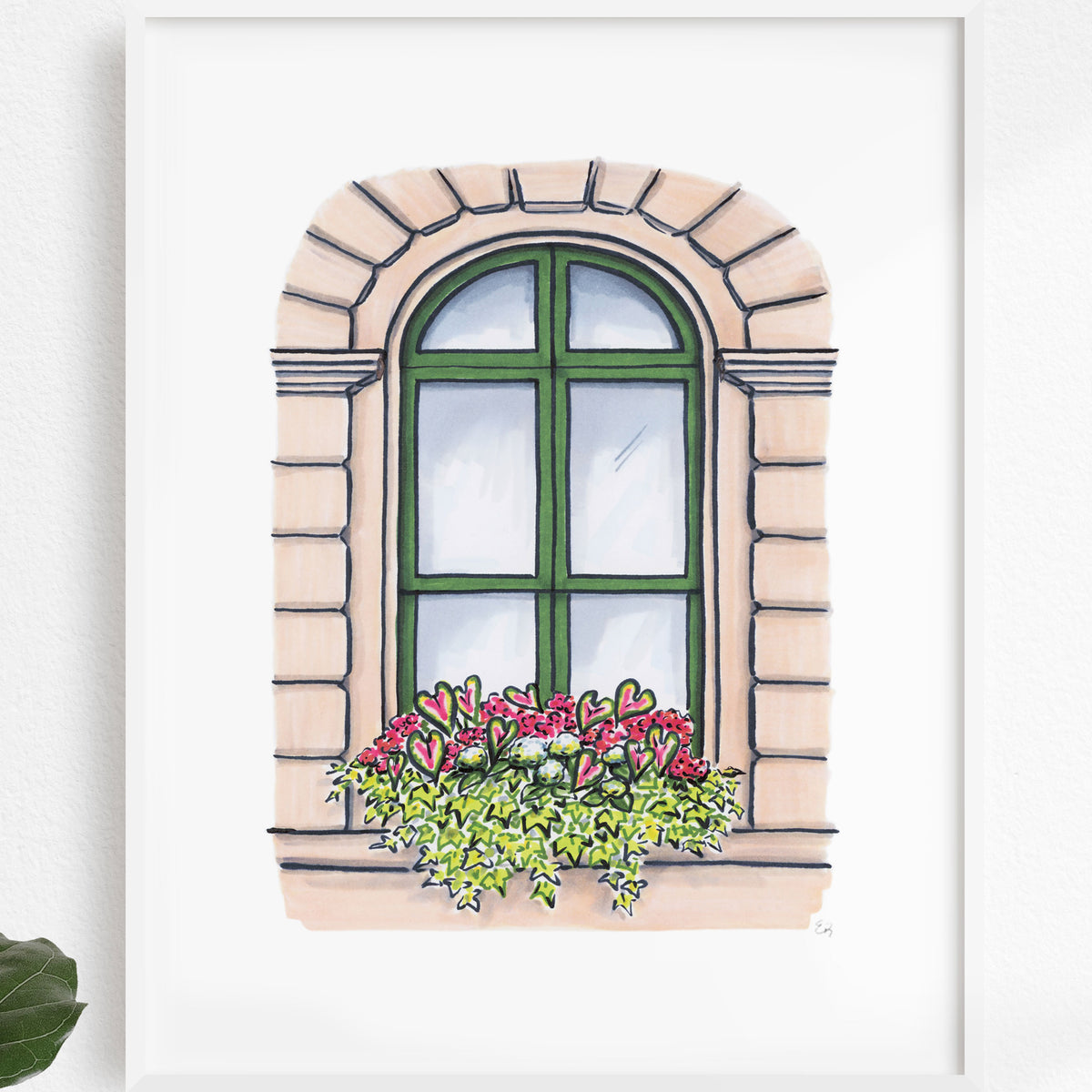 Flower Box Print of Blue House with Coastal Flowers - Texture Design Co.